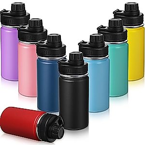 8 Pieces 14 oz Kids Water Bottles, Stainless Steel Triple Wall Vacuum Insulated Wide Mouth Flasks with Wide Handle, Leak Proof Tumbler Travel Cups for Girls Boys School