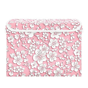 Kigai Storage Basket Pink Flower Storage Boxes with Lids and Handle, Large Storage Cube Bin Collapsible for Shelves Closet Bedroom Living Room, 16.5x12.6x11.8 In