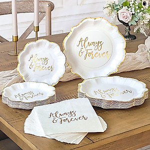 Kate Aspen Always & Forever 72 Piece Classic & Elegant Paper Party Tableware Set (24 Guests), Party Supplies, Wedding Decor for Bridal Showers, Engagements and Receptions