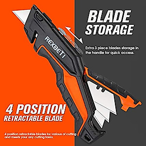 REXBETI 2-Pack Utility Knife, SK5 Heavy Duty Retractable Box Cutter for Cartons, Cardboard and Boxes, Blade Storage Design, Extra 10 Blades Included