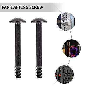 Radiator Screws, 50pcs Computer Case PC Fan Screws Black, Round Head Tapping Screw Long Screws 30mm