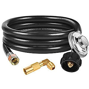 DOZYANT 6 Feet Propane Regulator and Hose, QCC1 Universal Grill Regulator Replacement Parts with 90 Degree Elbow Adapter for Blackstone 17 inch and 22 inch Tabletop Griddle Camper Grill