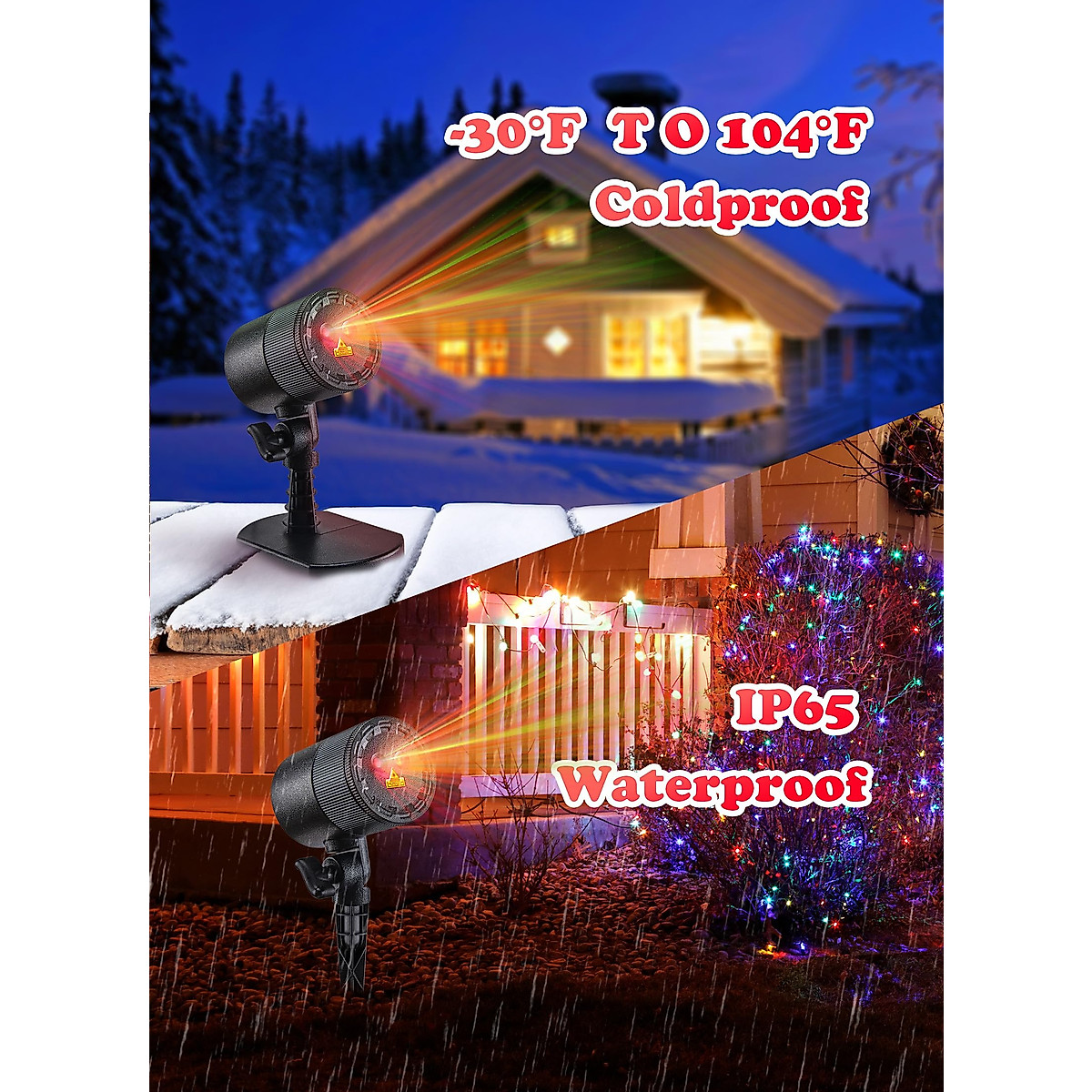 Christmas Projector Lights Outdoor, Party Laser Light Projection 8 Patterns Waterproof with Timer Speed Flash Mode Setting Landscape Spotlight for Indoor House Halloween Holiday Decoration, Red+Green