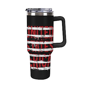 100% BLUE COLLAR Large Capacity American Flag Water Bottle, Stainless Steel Cup with Rubber Ring and Straw, Fashion Car Cups Fits in Cup Holder for Travel