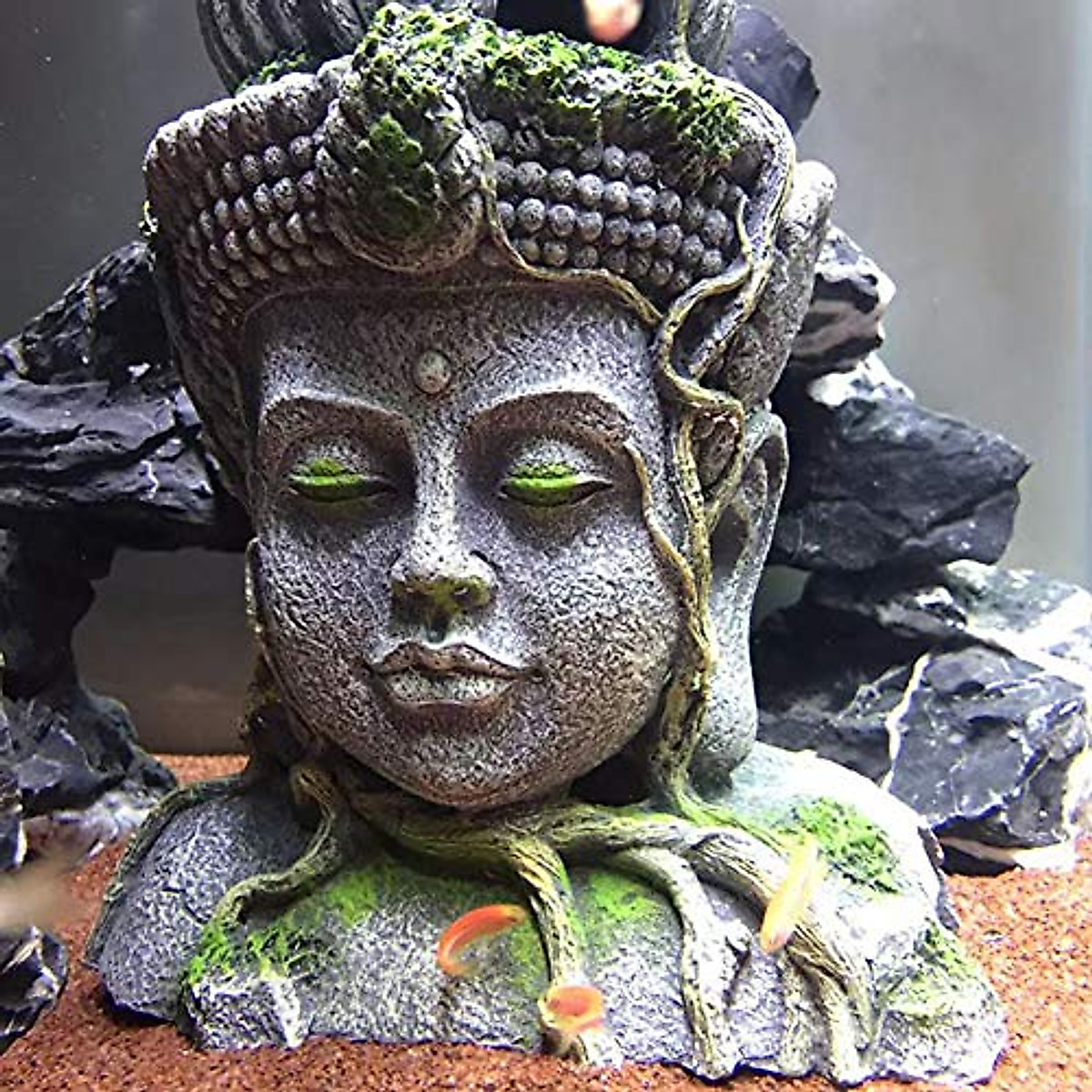 Hamiledyi Buddha Head Statue Aquarium Decorations Resin Fish Hideout Betta Cave for Large Fish Tank Ornaments Betta Sleep Rest Hide Play Breed