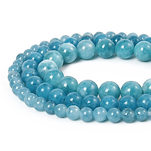 45pcs 8mm Natural Stone Beads Blue Chalcedony Beads Crystal Gemstone for Jewelry Making, DIY Bracelet Necklace