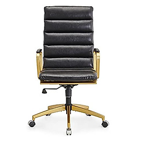 Hioryllks Modern Chair - Black Leather, Gold Frame, Adjustable, Durable, Office Use