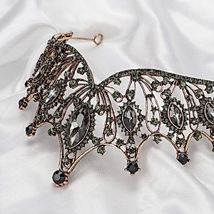 NODG Wedding Crown for women Baroque Queen Crowns Black Rhinestone Tiaras Handmade Crowns Crystal Tiara for Women Wedding Halloween Faire Costume Birthday Music Festival Headband Hair Accessories