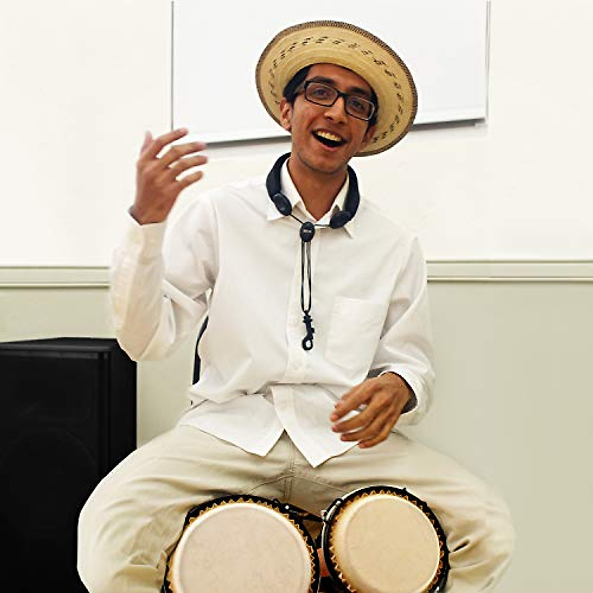 MUSICUBE Bongo Drum Set with Tuning Wrench Professional Wooden Percussion Instrument for Beginner Adults Kids (Natural Skin)