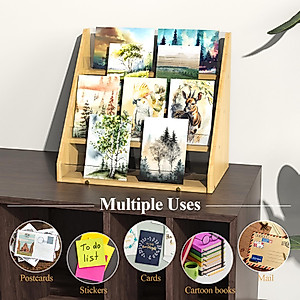 NiHome 4-Tier Bamboo & Acrylic Greeting Card Display Stand for Cards, Photos, Postcards - Durable Stylish Showcase Organizer with High-Transparency Panels for Home, Wedding, Birthday Decor & Keepsakes