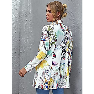 Floerns Women's Casual Long Sleeve Pop Art Colorful Blazer Graphic Work Suit Jacket Multi 1 L