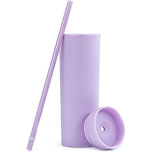 SKINNY TUMBLERS (4 pack) Matte Pastel Colored Acrylic Tumblers with Lids and Straws |16oz Double Wall Plastic Tumblers With Straw Cleaner INCLUDED! Reusable Cup With Straw | Vinyl DIY Gifts