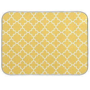 SUABO Yellow Geometric Lattice Dish Drying Mat for Kitchen, 18x24 Inch Microfiber Mat Absorbent Reversible