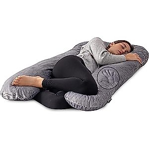 Milliard U Shaped Total Body Support Pillow Memory Foam with Washable Cover (54in, Velour Grey)