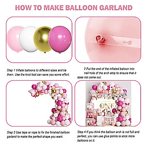 Baby Girl 1st Birthday Decorations , Baby First Birthday Supplies for Girl,Including Balloon Boxes, Pink Gold Balloons Garland Arch Kit，Party Backdrop, High Chair Banner, Crown, Photo Banner