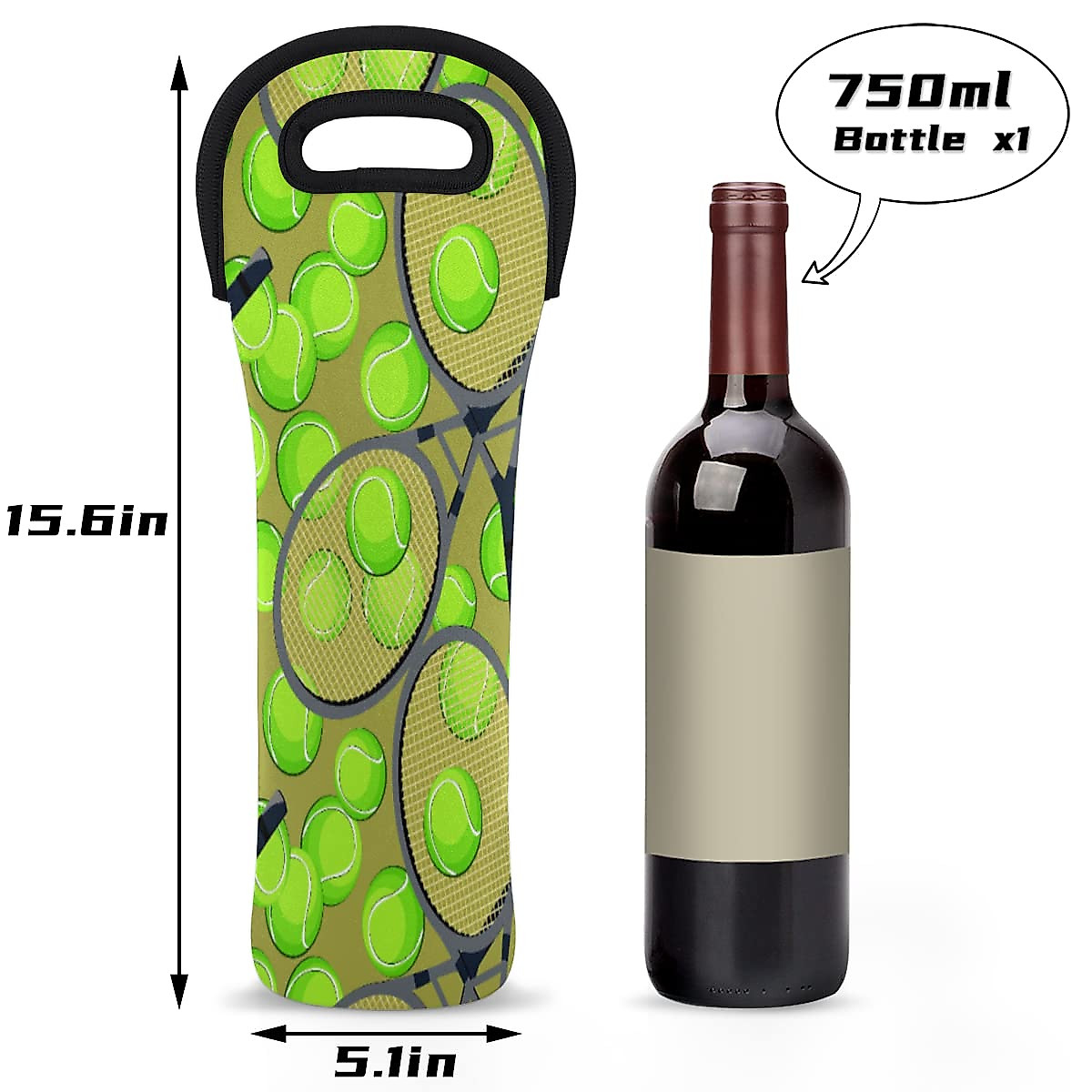 Single Bottle Wine Gift Tote Carrier Tennis Rackets Balls Neoprene Wine Tote Bags Holder Cooler Wine Gift for Women Men