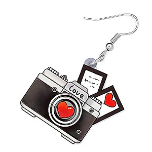 YAYAKO Acrylic Retro 80s 90s Cassette Tape Earrings Radio Camera Dangle Vintage Jewelry Nostalgia Gifts for Women (Black Camera Earrings)