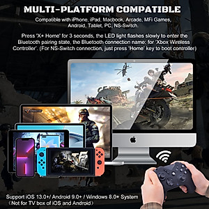 Megadream Wireless Controller for iPhone/Android/Switch/PC Gamepad Joystick, Custom Turbo Key, Detachable 4 Programming Back Button, RGB LED Light, PU Leather, with Phone Clip