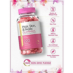Carlyle Hair, Skin and Nails Gummies | 220 Count | Fruit Flavor Gummy Vitamins | with Biotin | Non-GMO, Gluten Free