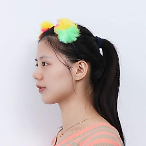 Lurrose 4pcs Colorful Plush Pom Pom Headbands Rainbow Headbands Fluffy Ball Hair Loops Hair Accessories for Christmas Birthday Party