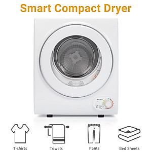 Bonnlo Portable Clothes Dryer, Front Load Electric Dryers Machine, Compact Laundry Dryers with Stainless Steel Tub, for Home, Apartment, Dorm, White (Classic Knob Control)