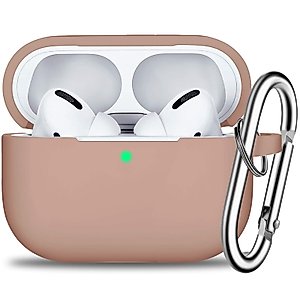 R-fun AirPods Pro Case Cover with Keychain, Full Protective Silicone Skin Accessories for Women Men Girl with Apple 2019 Latest AirPods Pro Case, Front LED Visible-Milk Tea