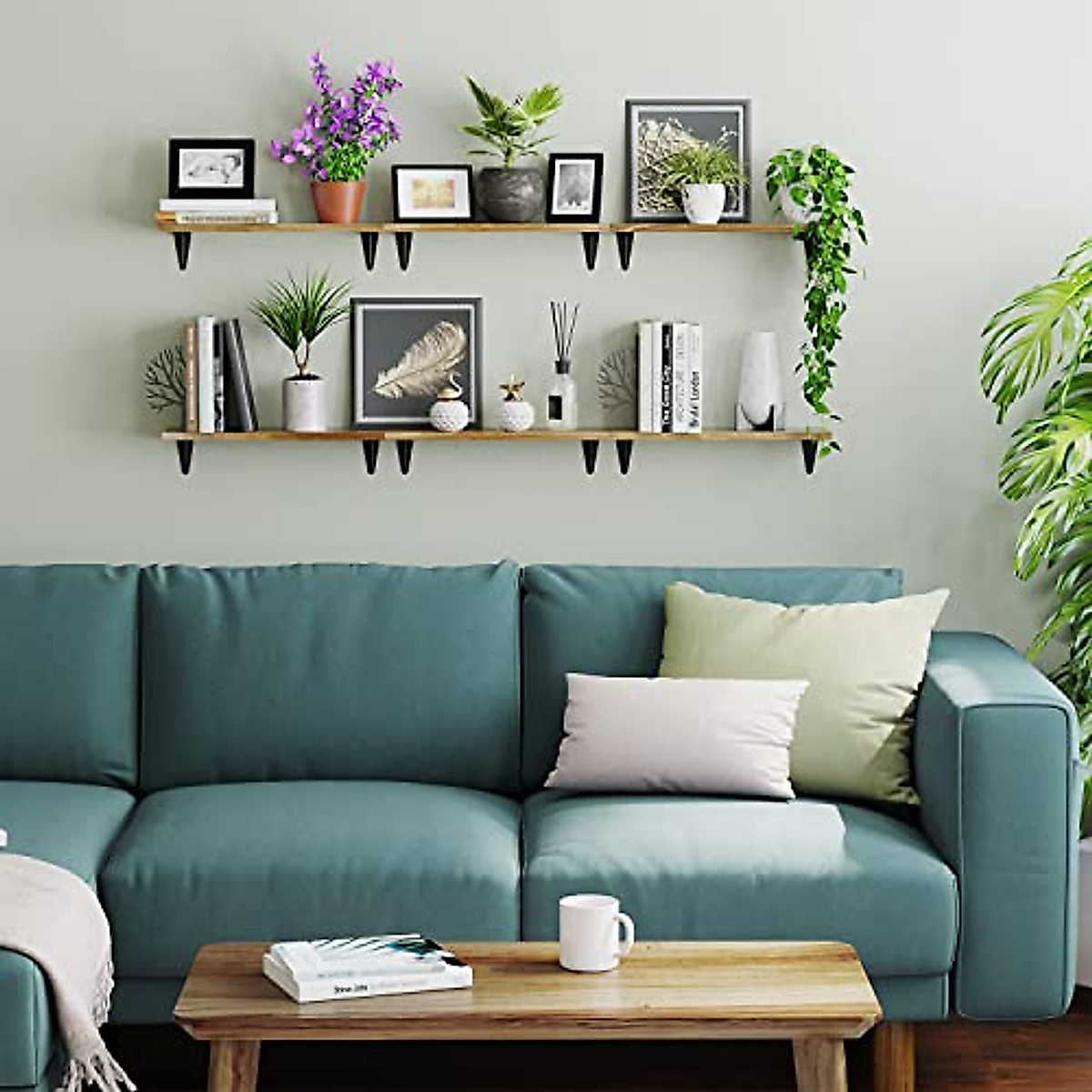 You Have Space Flota 17"x 4.5" Book Shelves, Floating Shelves for Living Room Decor, Bathroom Storage, Kitchen, Kids Room Natural Burned Set of 6