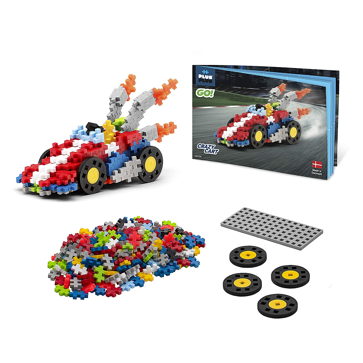 PLUS PLUS - GO! Racing Cart Car - 240 Pieces - Model Vehicle Building Stem/Steam Toy, Interlocking Mini Puzzle Blocks for Kids