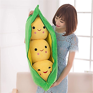 Giant Peas in A Pod Plush Toy Pea Pod Pillow Cute Pea Stuffed Toys Plant Doll Various Sizes (Yellow Beans,9.8''/25cm)
