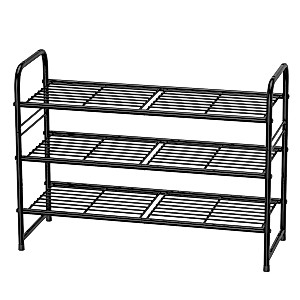 MWQ 3 Tier Stackable Shoe Rack, 32.5" Wide All Metal Free Standing Shoe Storage Organizer for Entryway, Closet, Black