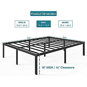 FSCHOS King-Size Bed-Frame / 18 Inch Metal Platform Bed Frame King/Reinforced Steel Slats Support/Heavy Duty Mattress Foundation/No Box Spring Needed/Easy Assembly/Noise Free/Black
