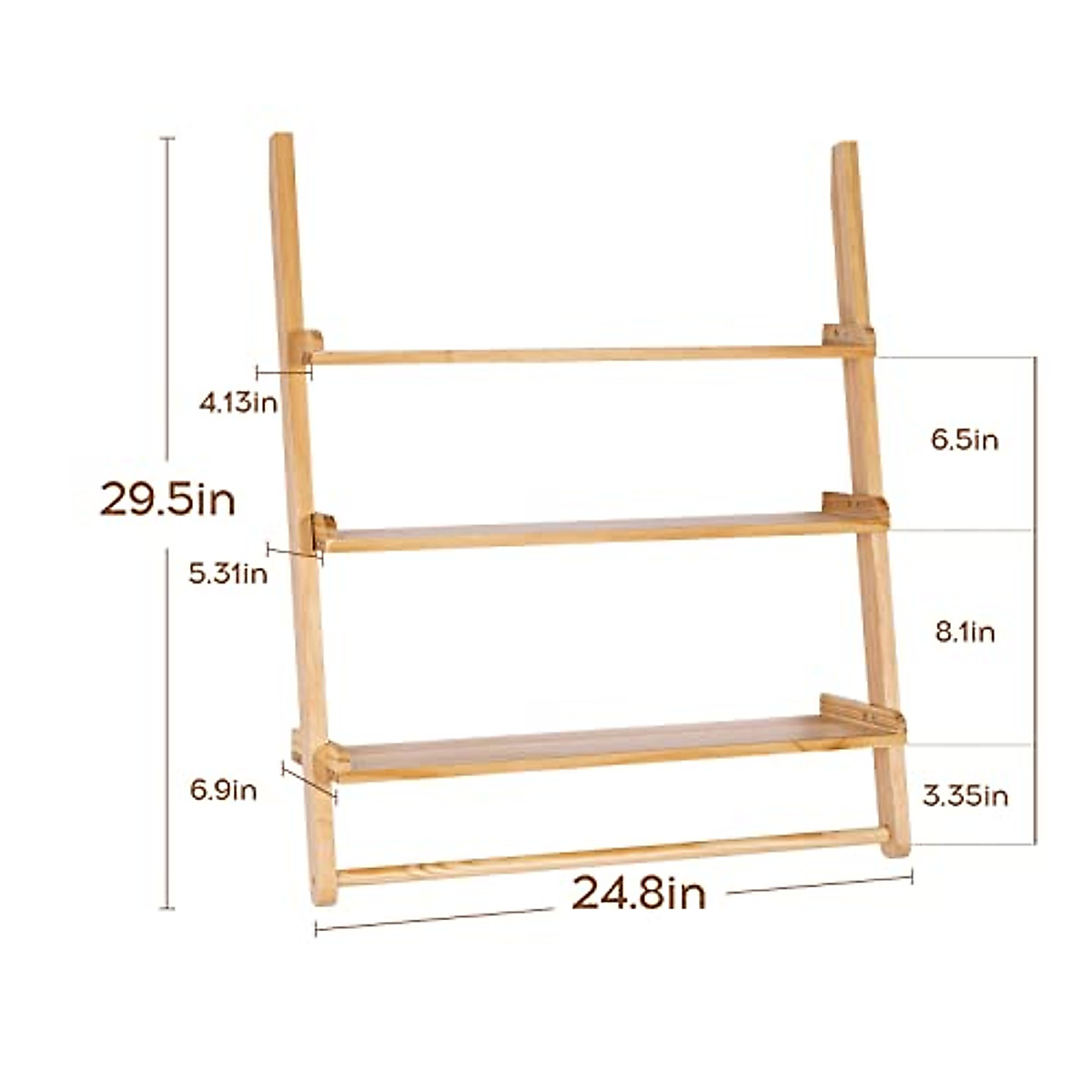 Bloddream Carson 3-Tier Storage Display Shelf, Leaning Solid Wood Storage Rack, Floating Shelf with Towel Bar for Bathroom, Natural Pine Wood