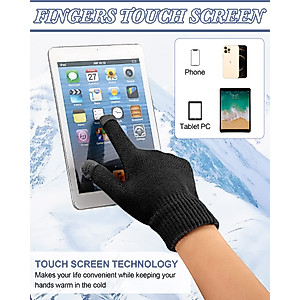 6 Pcs Men Womens Winter Hat Glove Scarf Sets Beanie Scarf Touchscreen Gloves Knit Skull Cap Fleece Neck Warm Scarf Mitten (Black, Gray)