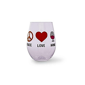 "Peace Love Wine" Oversized Stemless Wine Glass | Holds 20 Ounces