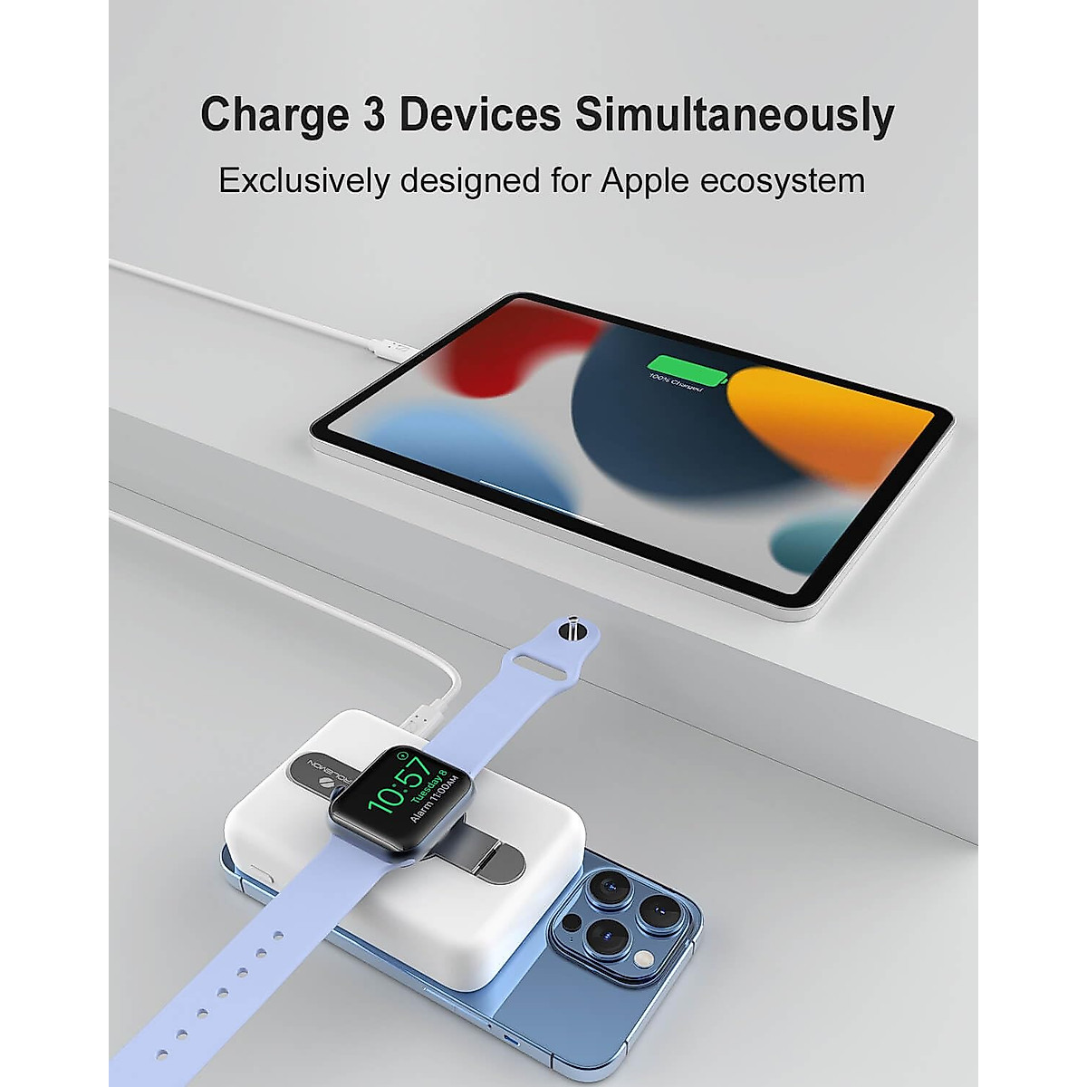 ZEROLEMON Magnetic Portable Charger, MagJuice+ 10000mAh Wireless Battery Pack with Stand, Compatible with MagSafe, 20W Power Bank for iPhone 15 Pro Max/12/13/14 Series, Apple Watch, AirPods - White