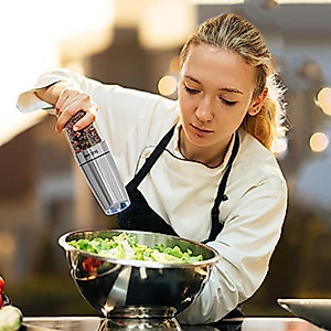 365Omni Gravity Electric Pepper and Salt Grinder Set – Adjustable Coarseness with LED Light – Battery Powered One Hand Automatic Operation – 2 Stainless Steel Mills for Indoors or Outdoors