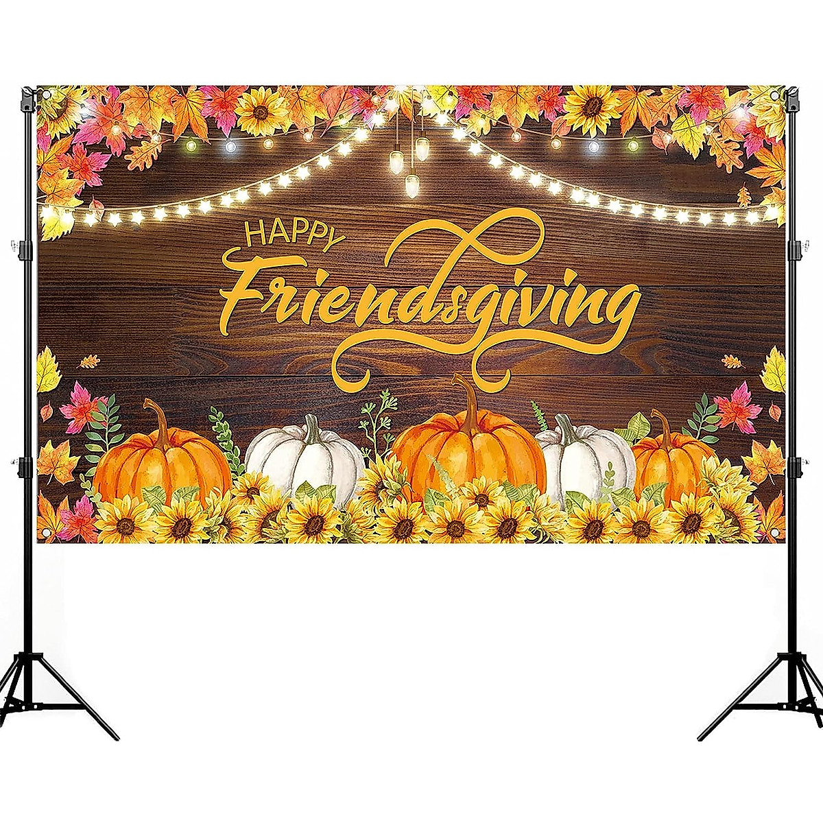 Nepnuser Happy Friendsgiving Photo Booth Backdrop Fall Harvest Thansgiving Friends Party Decorations Maple Leaves Sunflower Wall Decor Supplies (7×5ft)