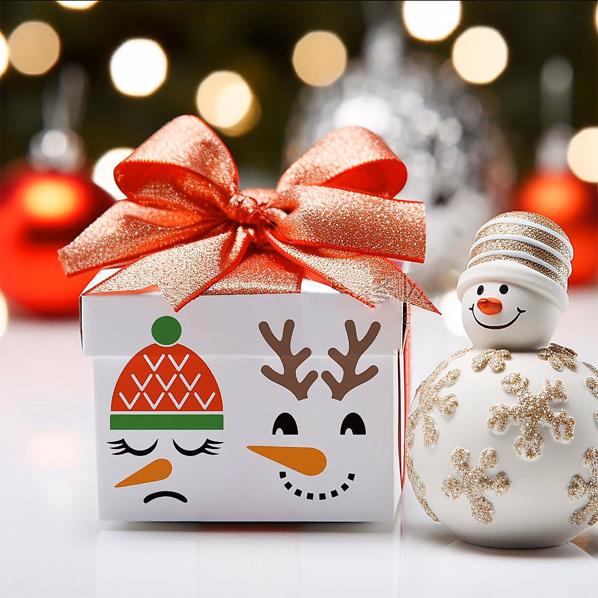 iMagitek 36 Pcs Snowman Face Stickers for Christmas Ornaments Snowman Face Decals DIY Vinyl Stickers for Water Bottles Christmas Ball Refrigerator Window Clings Christmas Decorations