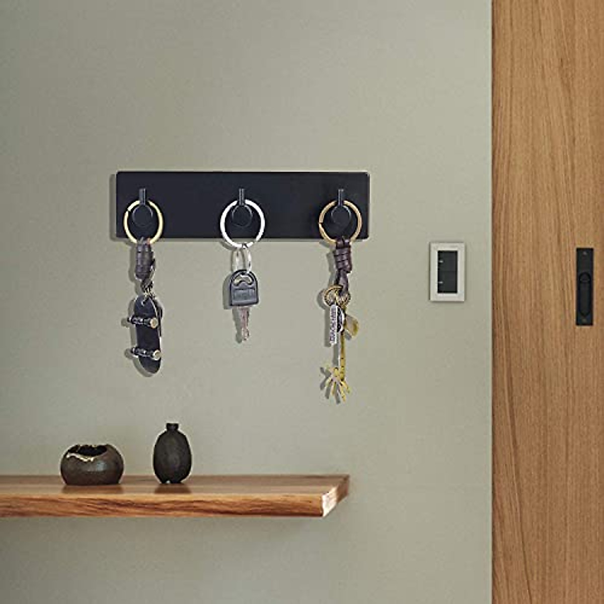 soclim Key Holder for Wall Self Adhesive Key Hook for Wall No Damage Key Rack for Wall with 3 Key Hooks for Keys and Masks, Key Hanger for Wall Entryway, Hallway - Matte Black Extra Thick