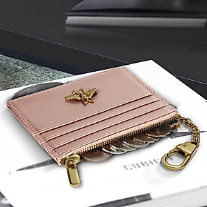 SEAVILIA Card Holder Keychain Wallet for Women with ID Window RFID Coin Purse Bee Gifts Slim Minimalist Small Wallet