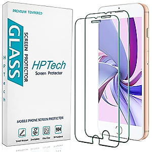 HPTech (2 Pack) Tempered Glass For iPhone 8 Plus, iPhone 7 Plus, iPhone 6S Plus, iPhone 6 Plus 5.5-Inch Screen Protector, Case Friendly, Easy to Install, Bubble Free