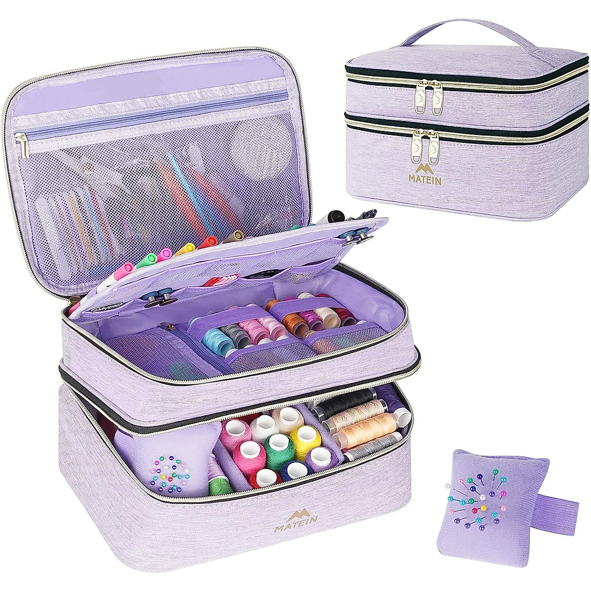 Sewing Supplies Organizer, Double-Layer Sewing Box Organizer Accessories Storage Bag, Large Sewing Basket Water Resistant Travel Women Sewing Gifts for Kit, Scissors, Thread, Pins, Needles, Clips