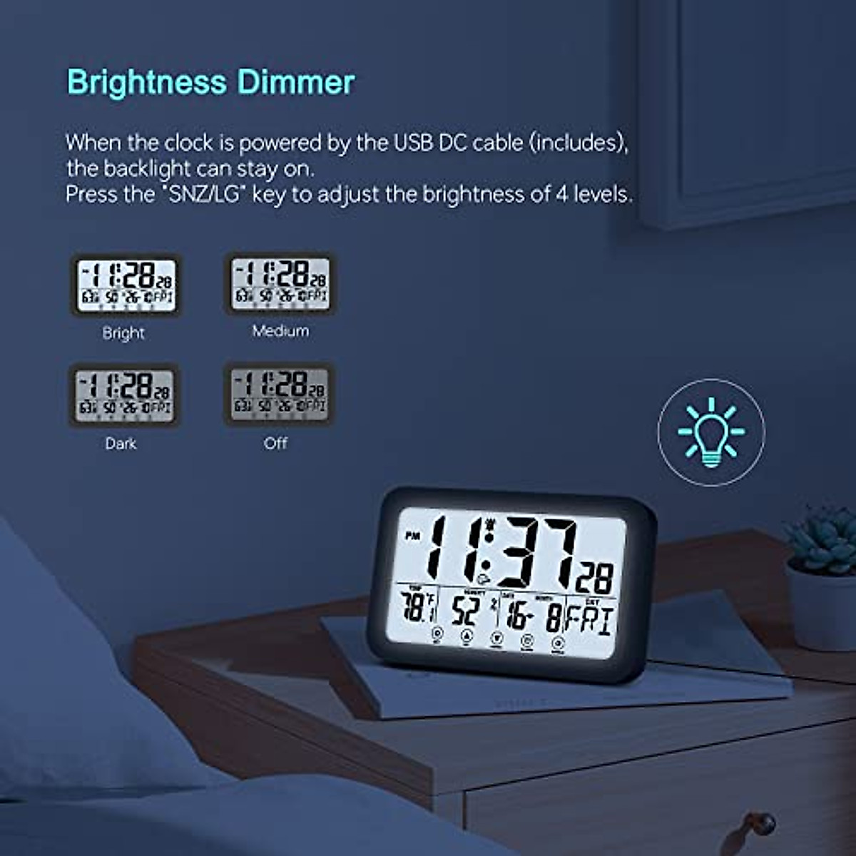 Digital Clock, Digital Wall Clock Battery Operated, Clocks with Large Display, Alarm Clock with Backlight, Desk Clock with Temperature Humidity Day Date for Bedroom Living Room Office (Black)