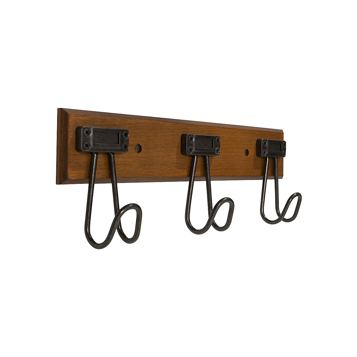 FantasHome 16" Wall Mounted Label Hook Rack with 3 Hooks, Walnut and Soft Iron Finish, for Entryway, Hallway, Bedroom, Bathroom, Walk-in Closet and More - Brown/Black