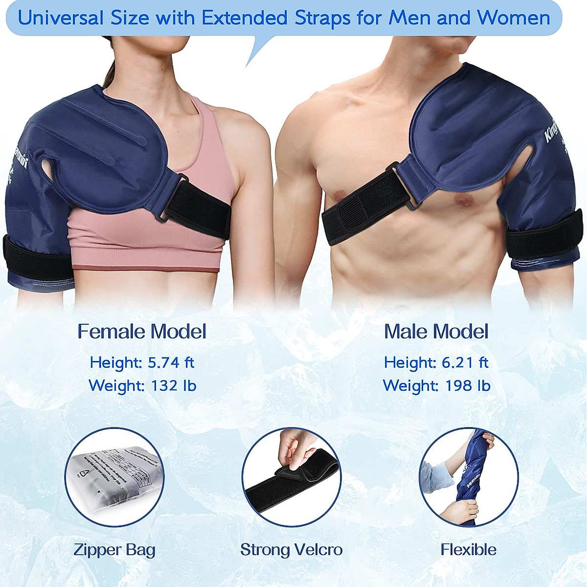 KingPavonini Shoulder Ice Pack Rotator Cuff Cold Therapy, Reusable Gel Ice Pack for Shoulder Injuries, Shoulder Ice Pack Wrap for Pain Relief, Swelling, Shoulders Surgery, Tendonitis, Bursitis, Blue