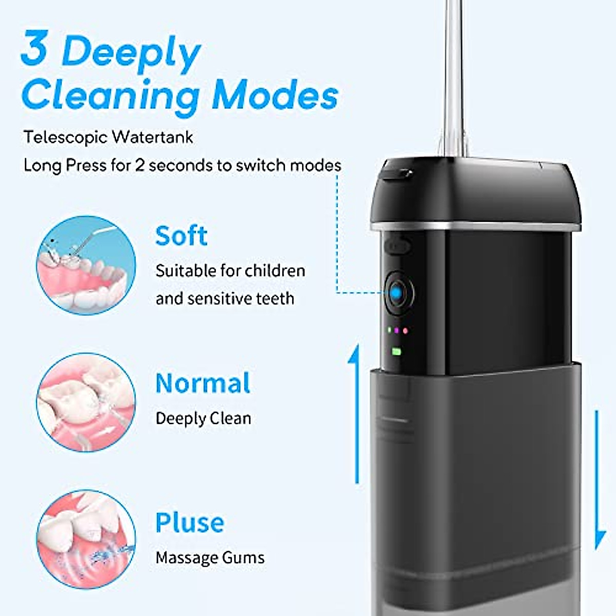 Water Flosser for Teeth, Enpuly Mini Portable Rechargeable Dental Oral Flossing Irrigator for Braces with 5 Jet Tips, 3 Modes & IPX8 Waterproof, for Travel & Home (Black)