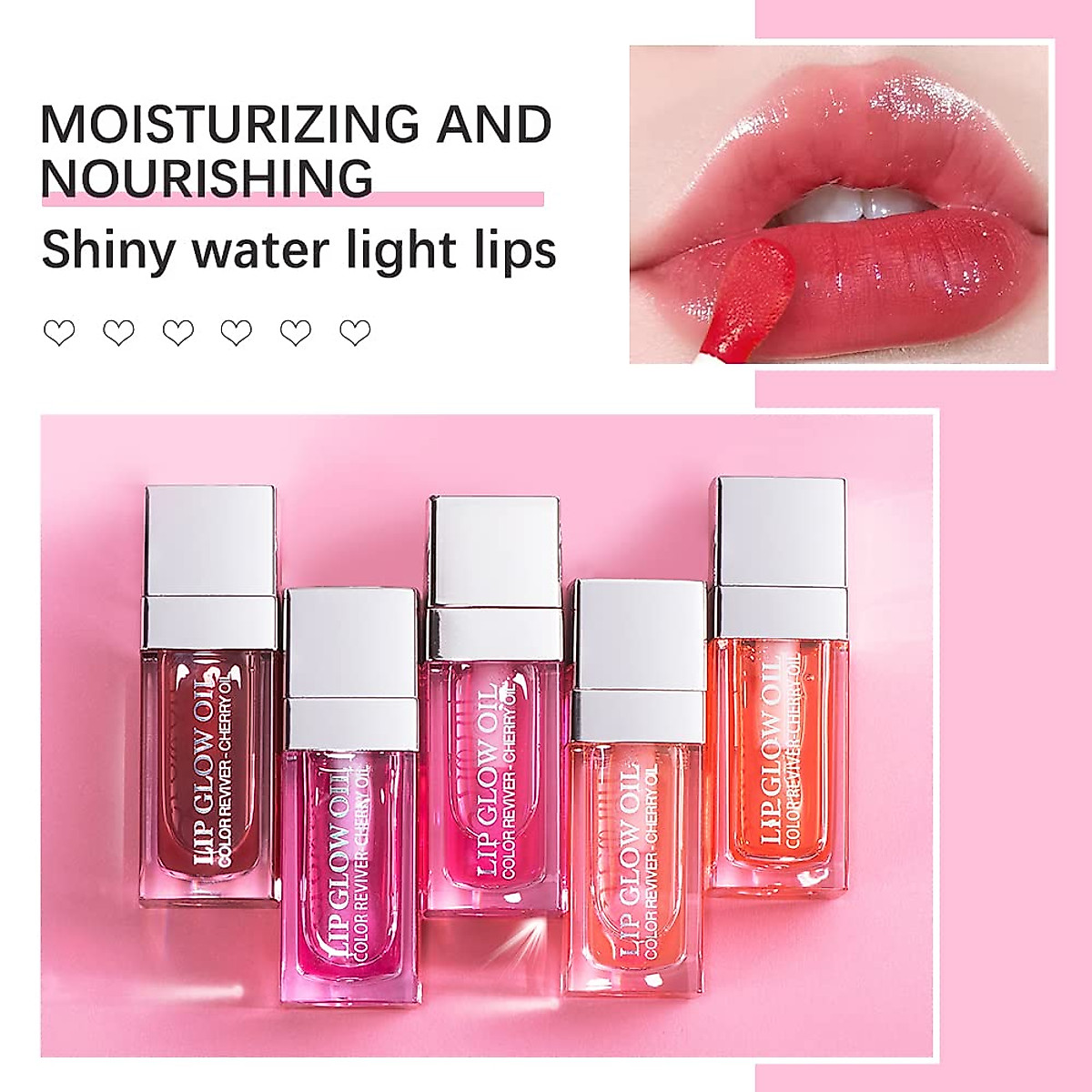 Hydrating Lip Glow Oil, Lip Oil Gloss Transparent Toot Tinted Nourishing Long Lasting Repairing Lightening Lip Lines (RASPBERRY) 0.2 OZ