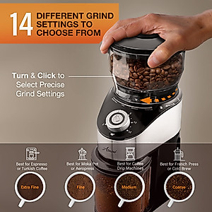 Asani Electric Coffee Grinder, Conical Burr Mill for Mess-Free Use, 35 Settings for Espresso, French Press, Pour Over & Drip Brewing