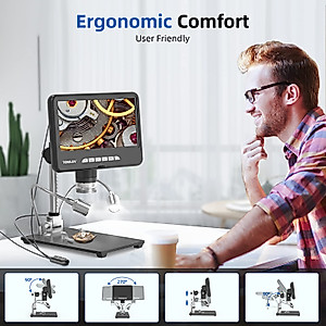 TOMLOV DM401 2K Digital Microscope 1200x, HDMI LCD Microscope with Screen, Extension Tube Included for Entire Coin View,24MP Soldering Microscope with Lights,Windows/iOS Compatible