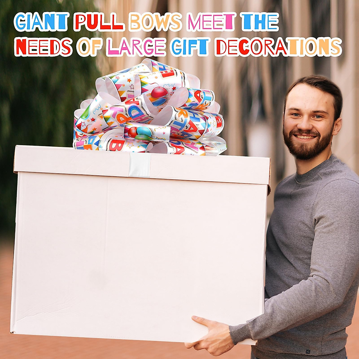 Retrowavy 2 Pcs 16 Inch Large Birthday Pull Bow for Present Gift Wrapping Birthday Bows Giant Gift Bow for Car Colorful Car Ribbon Bow for Birthday Party Holiday Gifts Presents